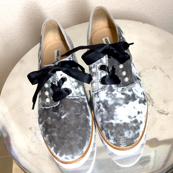 Karl Lagerfeld | Shoes | Karl Lagerfeld 8 Silver White Lace Up Velvet ...